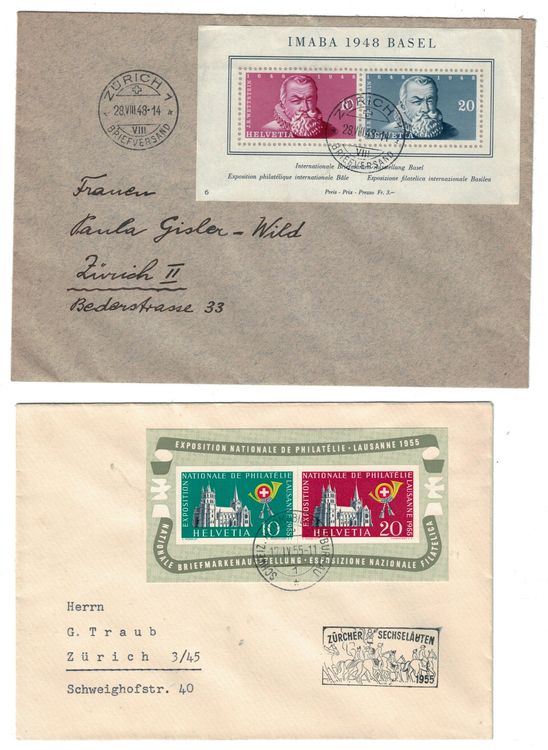 3 Blocks auf Brief ZH 1943, IMABA 1948, Lausanne 1955 (Gebraucht) in Bern 14 für CHF 15 – mit ...