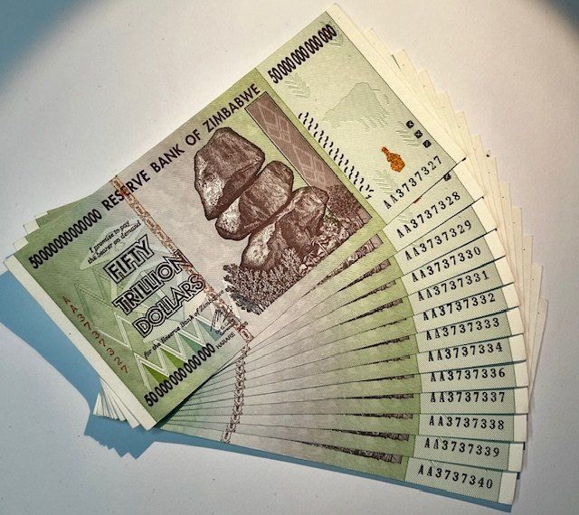 10× 50 Trillion Dollars Zimbabwe 2008 – fortlaufende Serienn (Neu ...