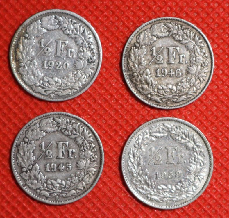 50 Rappen Lot Silbermünzen 1920, 1945, 1946, 1958 (Gebraucht) in Winterthur für CHF 6.1 – mit ...