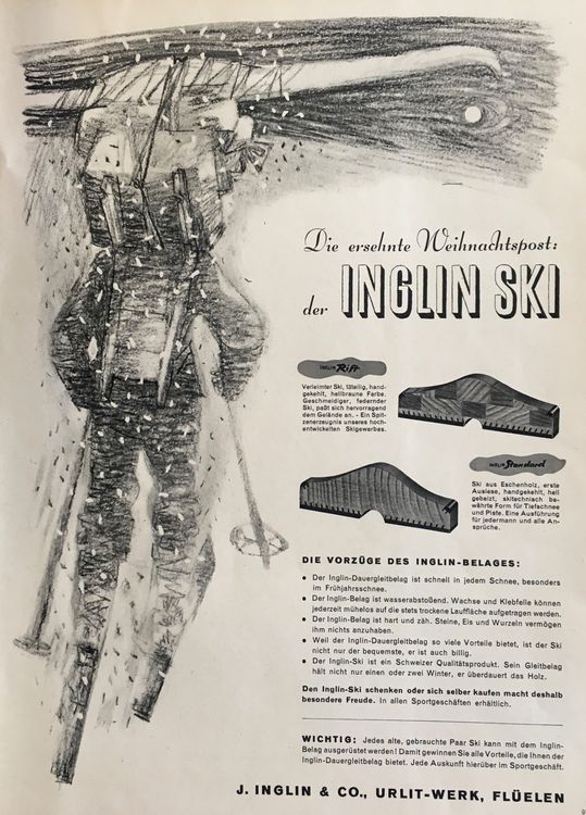 Vintage Reklame, Inglin Ski, Flüelen, Alois Carigiet, 1945 | Kaufen auf ...