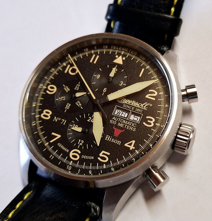 Ingersoll Bison No71 Automatik Chronograph Lederarmband Uhr (Gebraucht ...