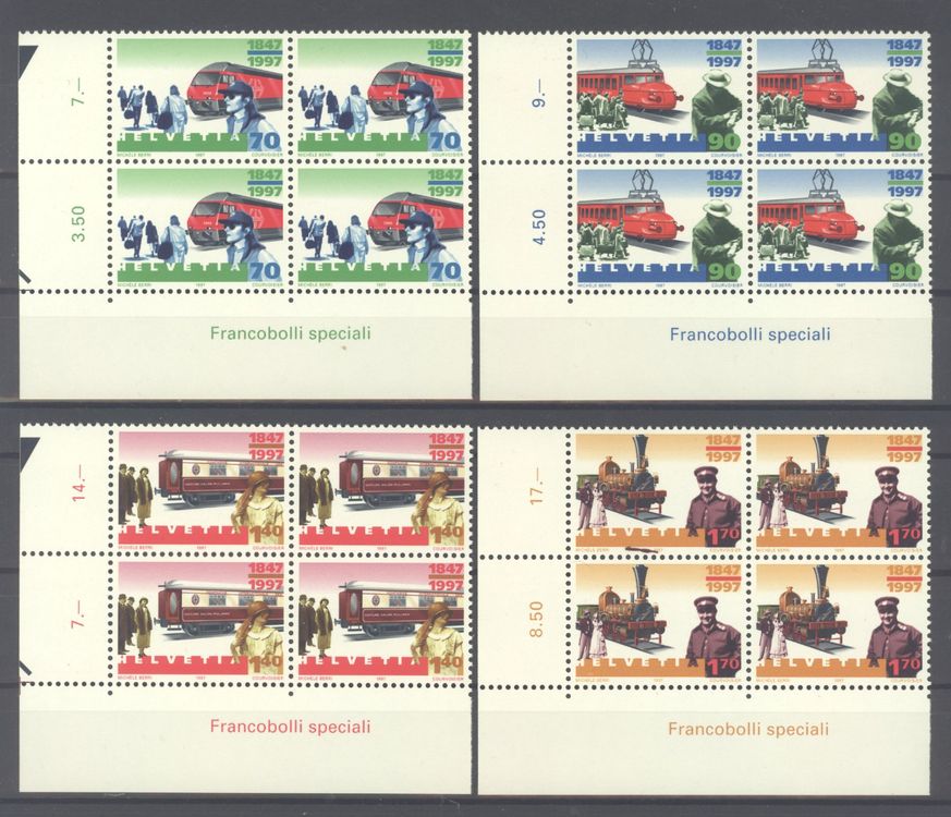 1997, 150 Jahre Schweizer Bahnen, Viererblöcke ** | Kaufen auf Ricardo