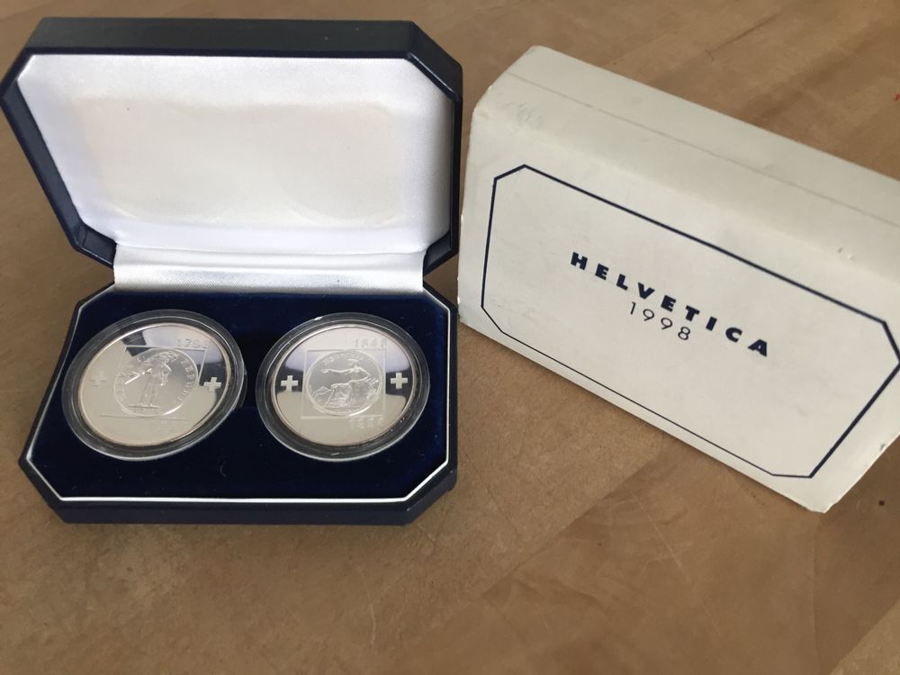 Zwei Gedenkmünzen in Silber 20 Fr., 1998, im Set (Neu und originalverpackt) in Schaffhausen für ...