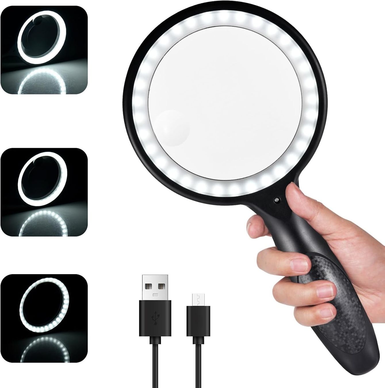 USB-Aufladung Lupe 3 Modi Vergrößerungsglas lupe mit licht (Neu (gemäss ...