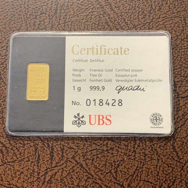 1 gramm Gold Barren UBS ovp 5 | Kaufen auf Ricardo