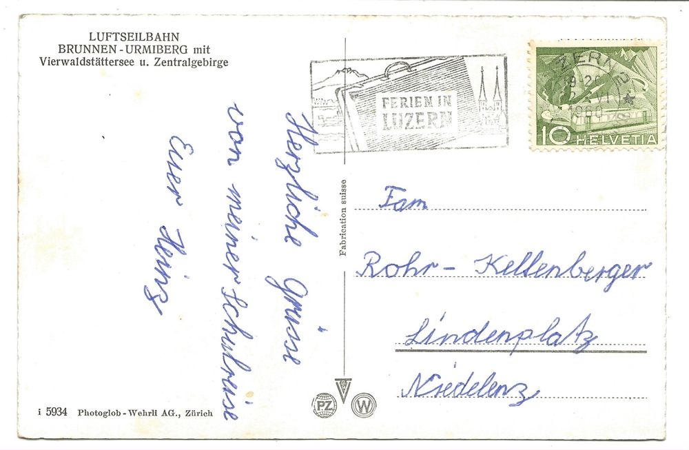 Luftseilbahn Brunnen - Urmiberg (SZ) Vierwaldstättersee 1960 (Gebraucht ...