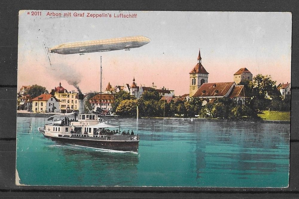 TG Arbon 1915 mit Luftschiff Graf Zeppelin und Dampfschiff (Gebraucht) in Schocherswil für CHF 6 ...