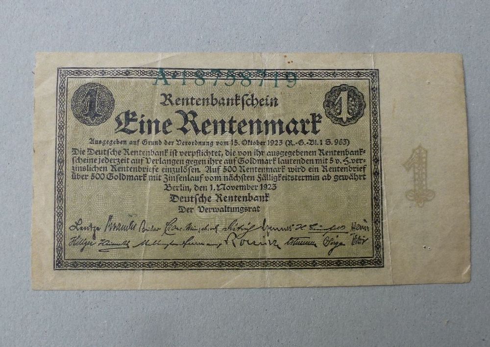++ 1 Rentenmark 1. November 1923, selten (Gebraucht) in Walkringen für ...
