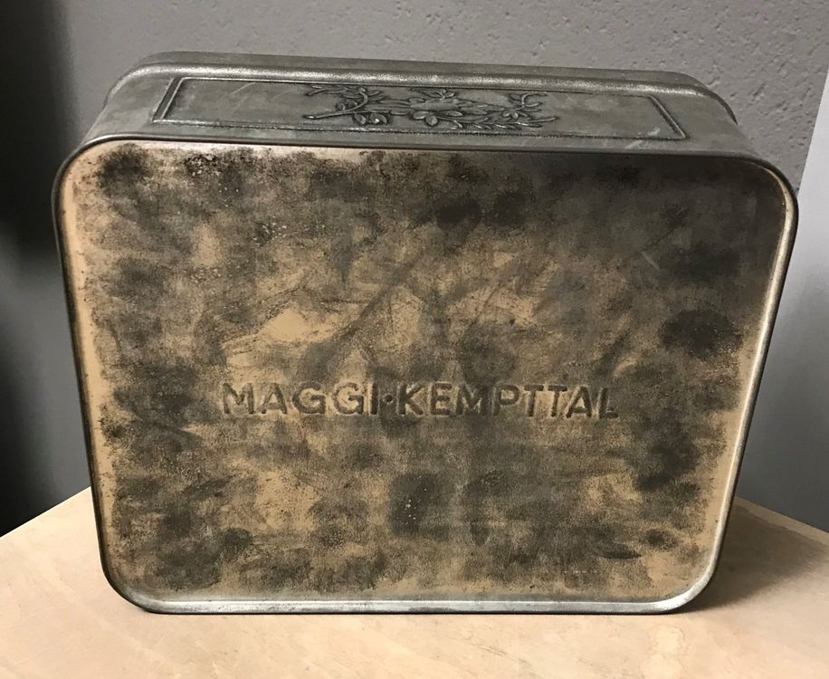 Antike Blechdose MAGGI Kemptthal geprägt Blumen vintage (Gebraucht) in Rothrist für CHF 20 – mit ...