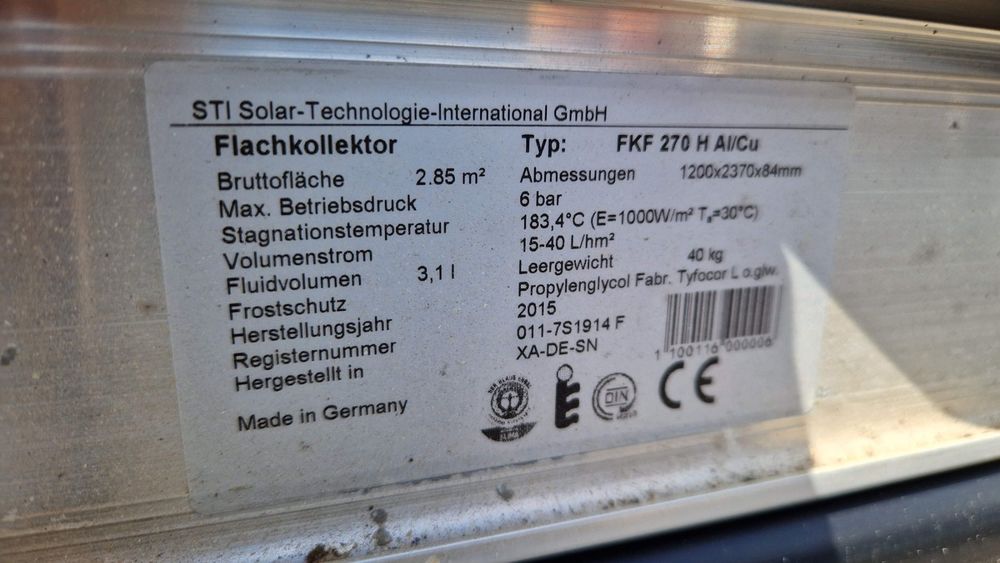 3 Stück Solarthermie Kollektoren STI FKF 270 H AL/CU gebr. (Gebraucht ...
