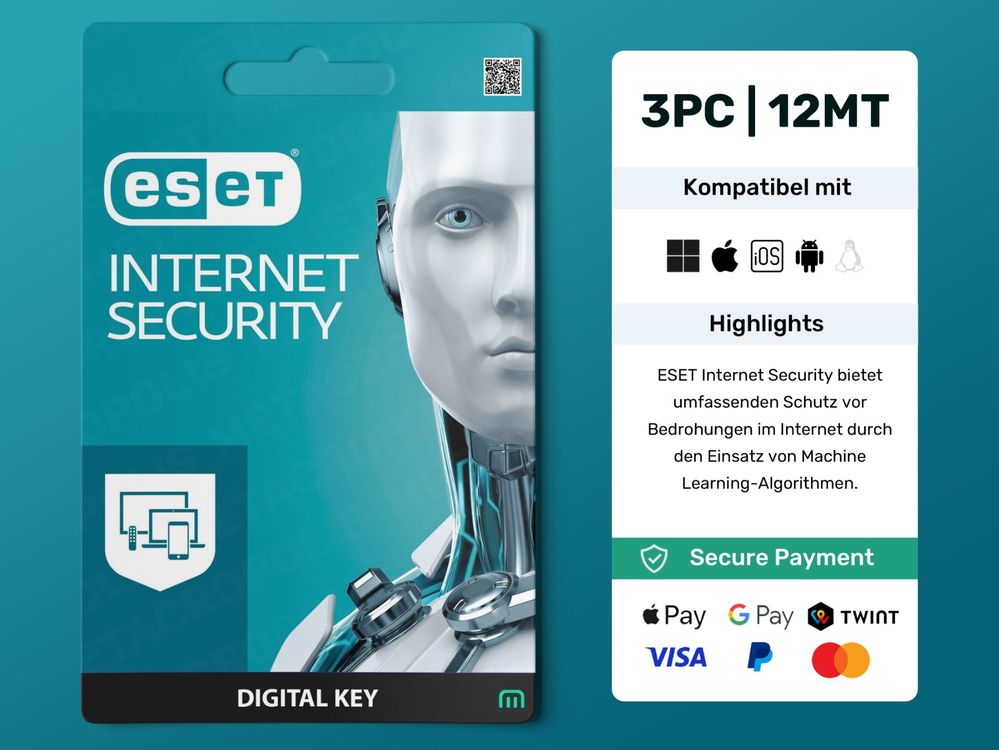 ESET Internet Security -3 PC - 1J - WIN/MAC/ANDROID/IOS -NEU (Neu und ...