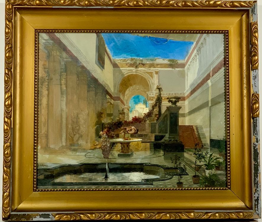 Leopold Rothaug (1868-1959) Gemälde - Hofszene mit Brunnen (Gebraucht ...