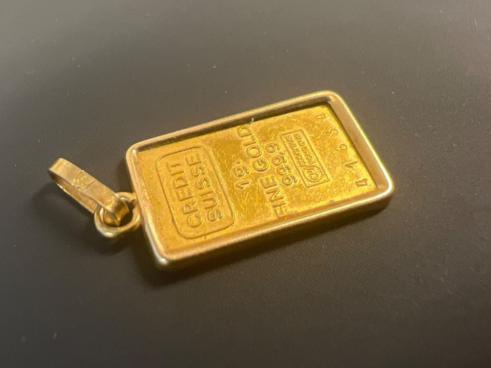 Gold-Anhänger mit 1 Gramm Gold-Barren von Credit Suisse-SKA (Gebraucht ...