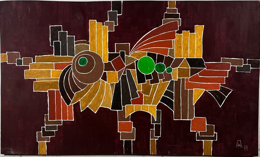 70. er Jahre Intressante Gemälde auf Holz , Monogrammiert | Kaufen auf Ricardo