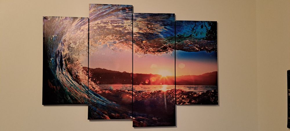 4-teiliges Leinwandbild Sonnenuntergang Meer / Welle (Gebraucht) in Krattigen für CHF 20 – nur ...