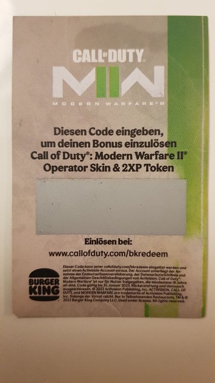 COD Burger King Skin Code & 2XP (Neu (gemäss Beschreibung)) in ...