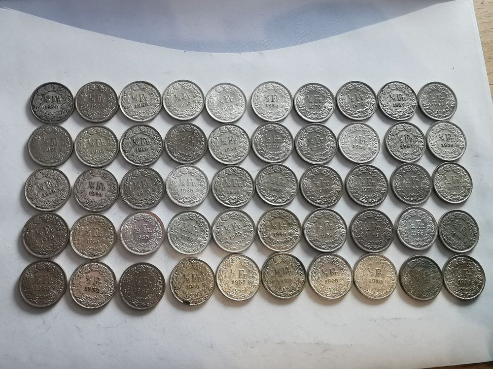 50 Stück 50 Rappen (Silber) münzen Jahrgänge 1920-1970 | Kaufen auf Ricardo