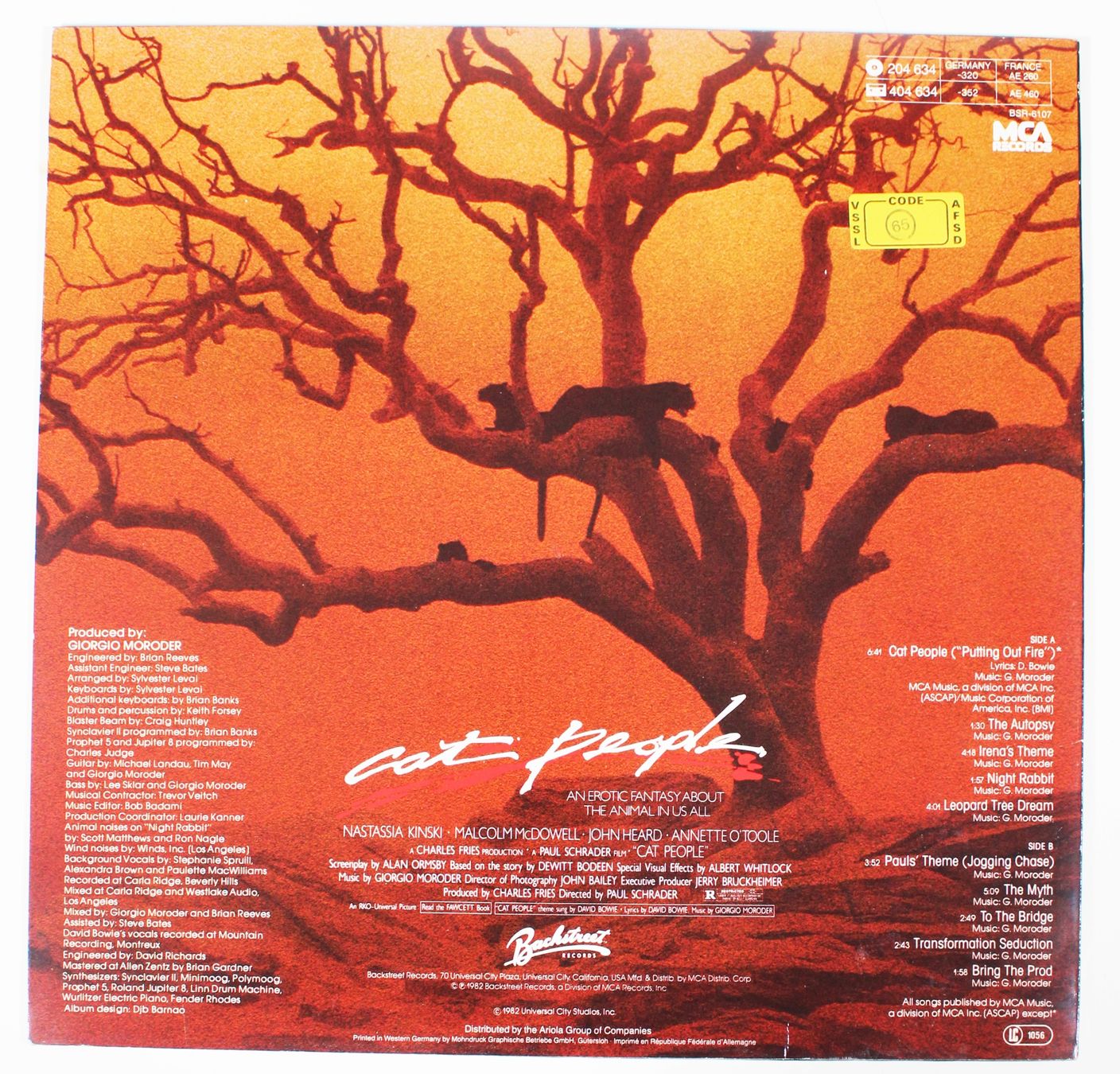 LP GIORGIO MORODER DAVID BOWIE - CAT PEOPLE Soundtrack 1982 (Gebraucht ...
