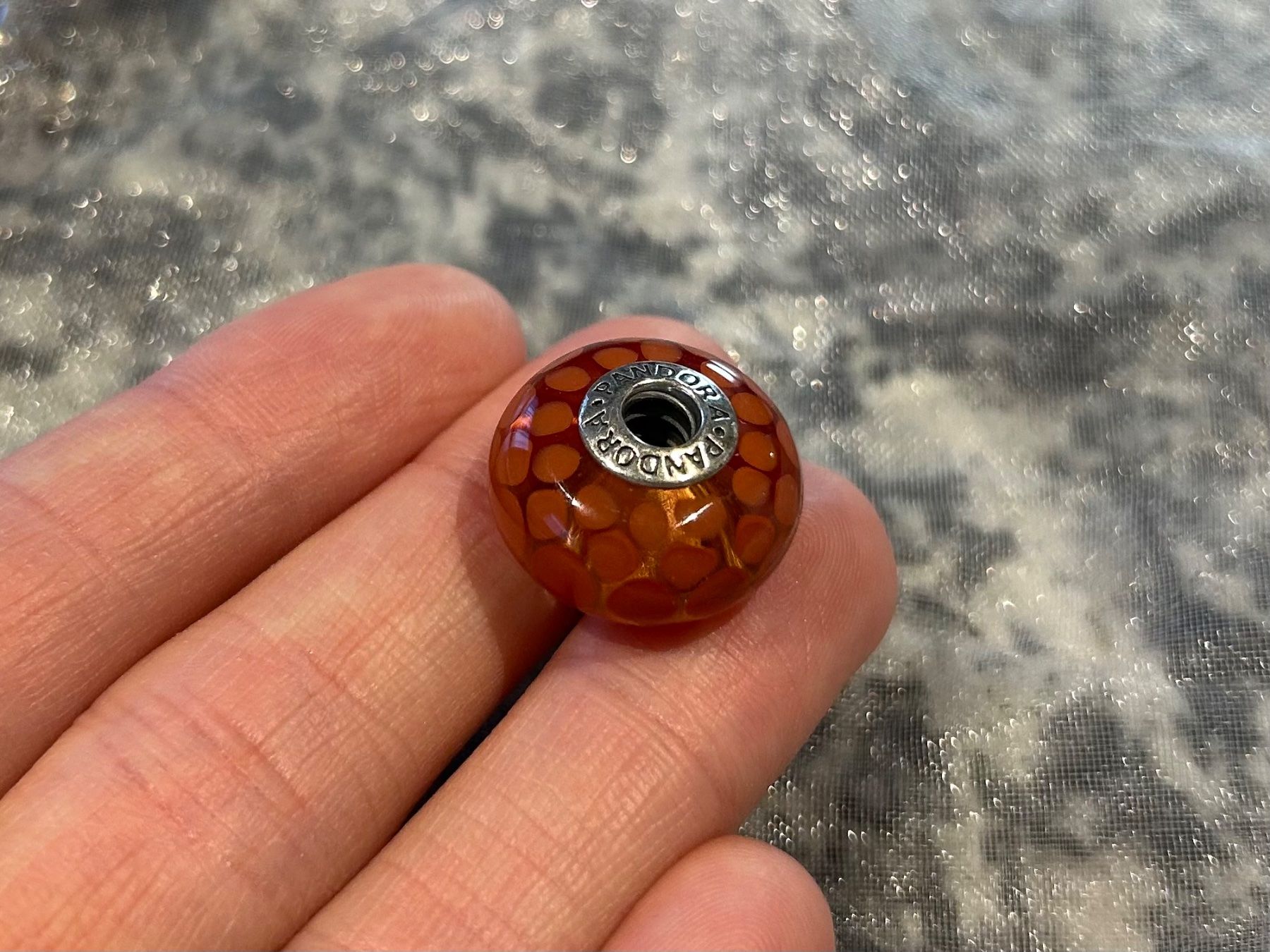 Pandora Muranoglas 🧡 Charm Orange mit Punkten, neuwertig! (Neu (gemäss ...