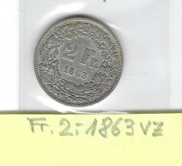 1863 u.E.vz+ Qualität Fr. 2.- sitz.Helvetia/Original Patina (Neu (gemäss Beschreibung)) in ...