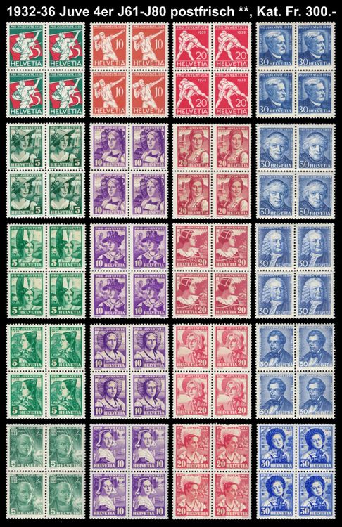 1932-36 Juve 4er J61-J80 postfrisch **, Kat. Fr. 300.- (Neu (gemäss Beschreibung)) in Eskisehir ...