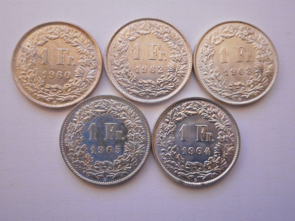 5 x 1 Fr. silber 1960/62/63/64/65 (Gebraucht) in Kriegstetten für CHF 14.4 – mit Lieferung auf ...