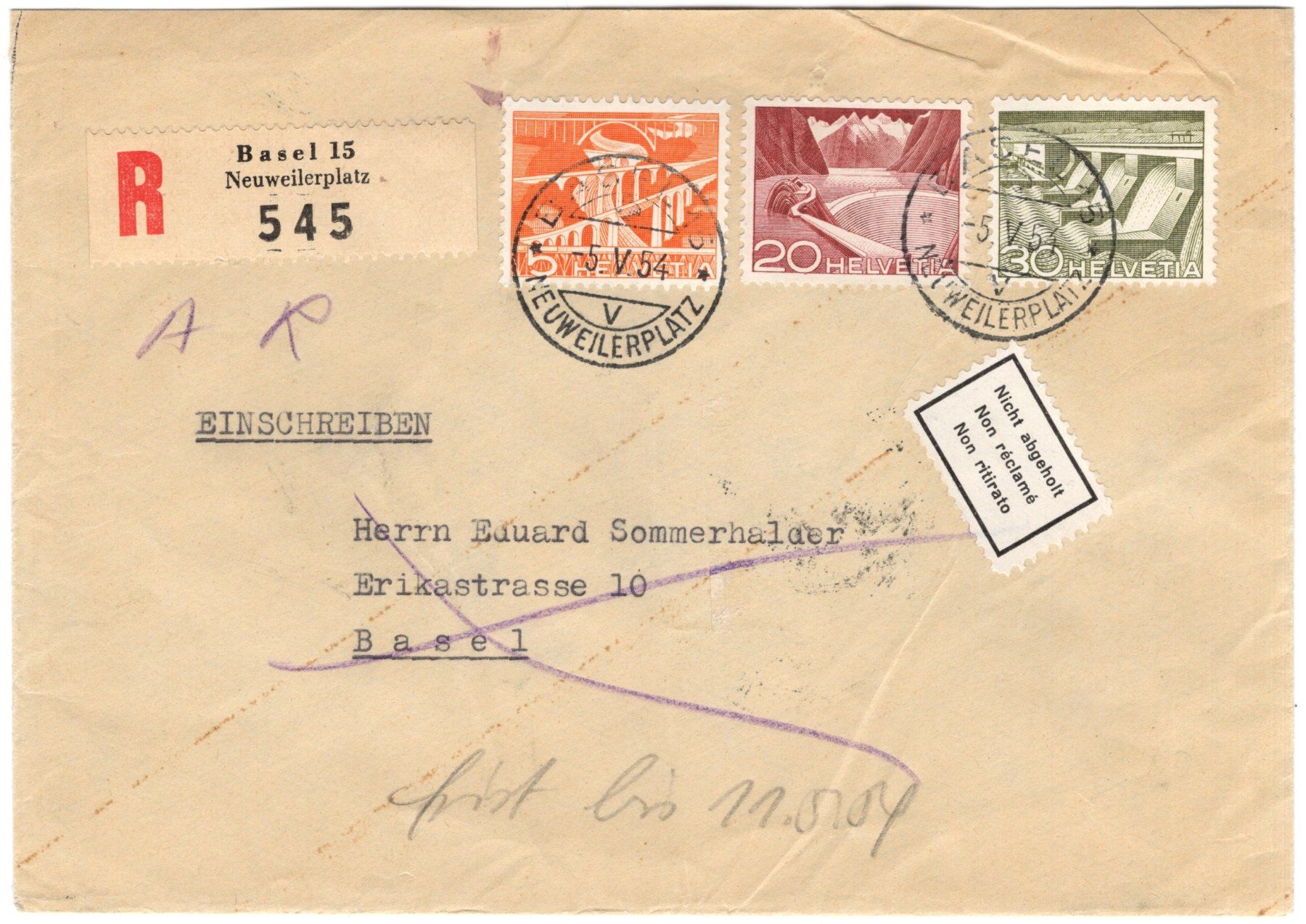 rarer Chargé mit Rückschein innerhalb BASEL - nicht abgeholt (Gebraucht ...