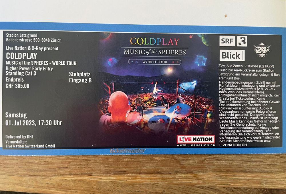 Coldplay Ticket - 1x VIP Stehplatz Ticket am Sa, 01.07 | Kaufen auf Ricardo