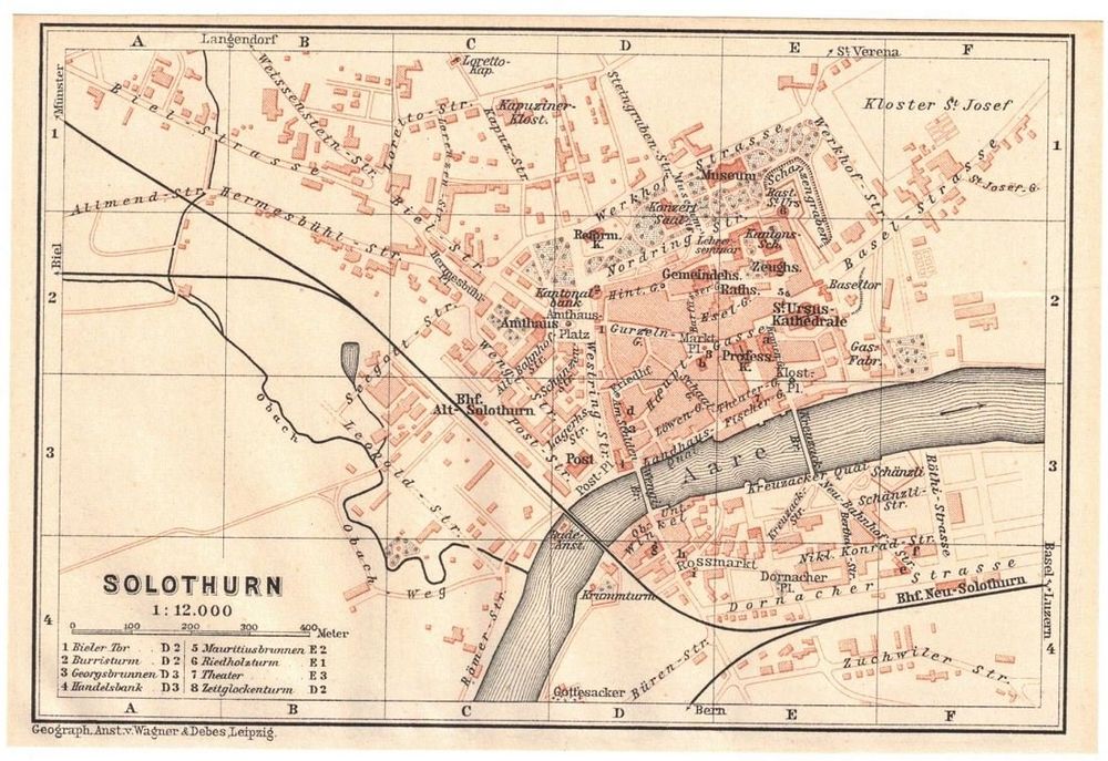 Solothurn - kleiner, alter Stadtplan (Gebraucht) in für CHF 12 – mit ...