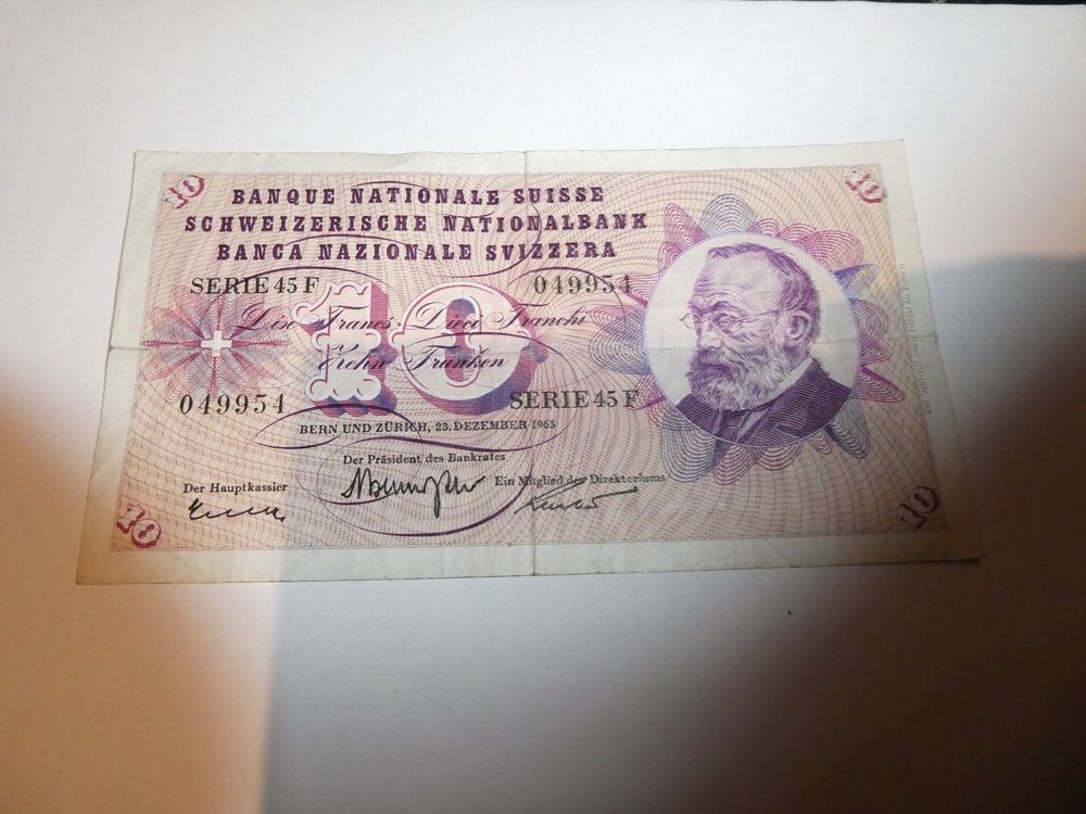 billet suisse 10fr 23.12 1965 (Gebraucht) in Lajoux JU für CHF 8 – mit ...