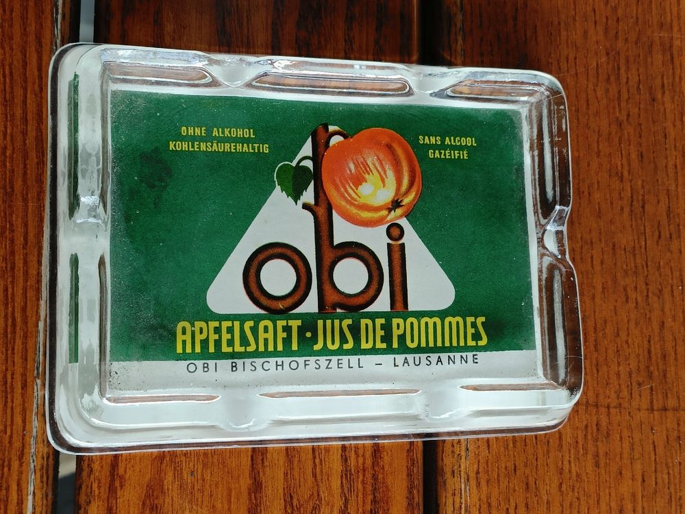 Alter Werbe Glas Aschenbecher / obi Apfelsaft Bischoffszell | Kaufen ...
