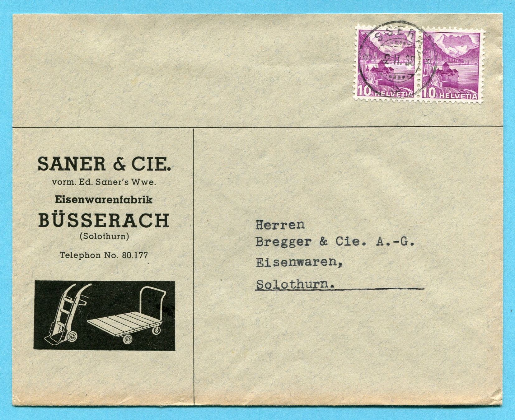 Illustrierter Brief Büsserach 1938 - Absender: Saner & Cie. (Gebraucht ...
