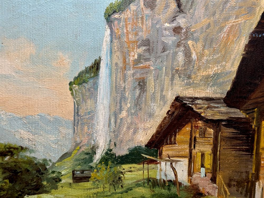 H. MEYER 1918 Peinture huile sur toile Paysage de montagne (Gebraucht ...
