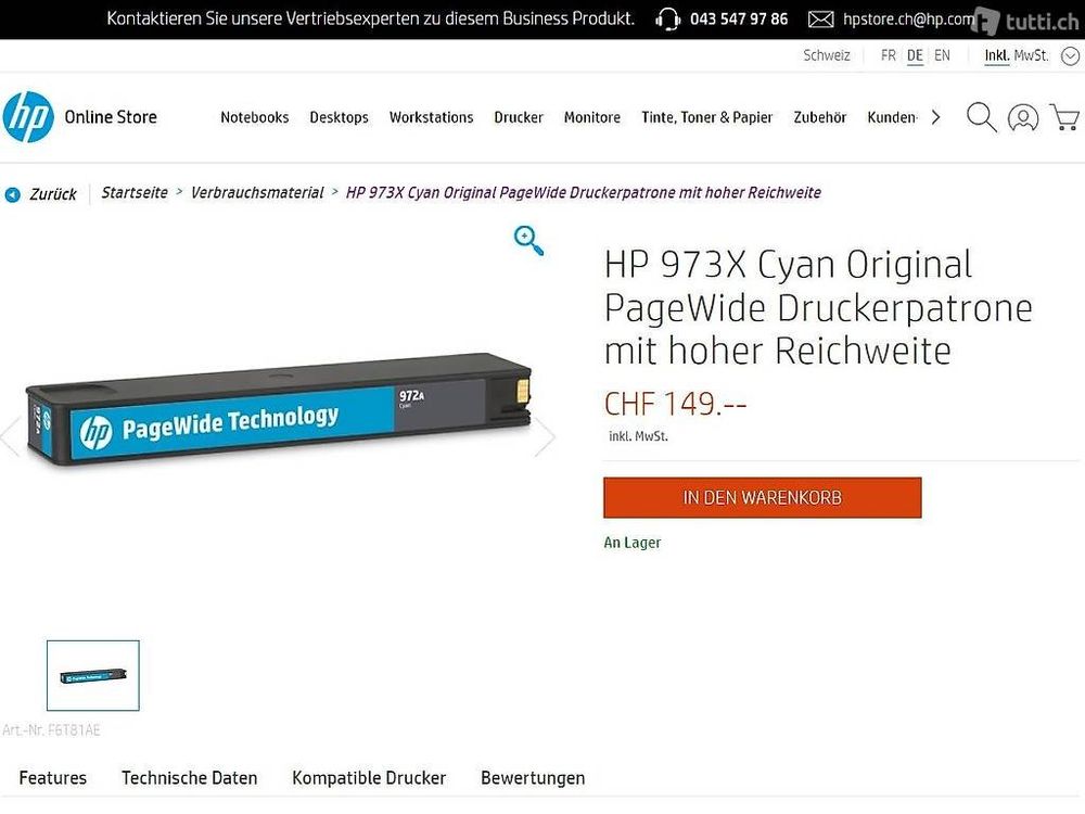 HP PageWide Managed P552/P577/Pro 452/477 Ink, 973X/F6T81AE (Neu und ...