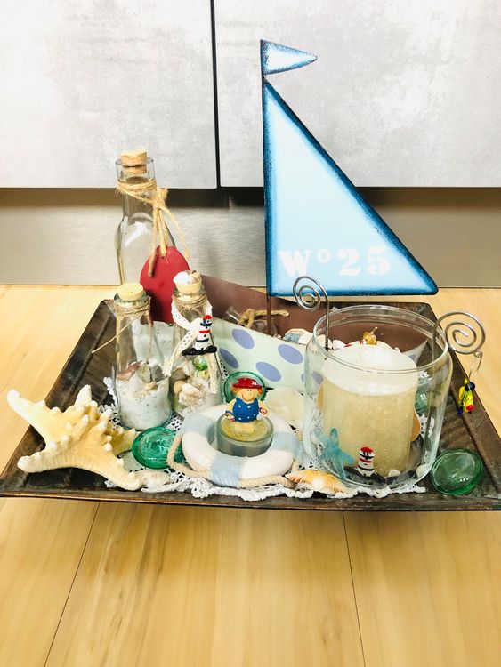 Maritim Stranddeko Kerzenständer Schiff Muscheln Vintagedeko (Neu (gemäss Beschreibung)) in ...