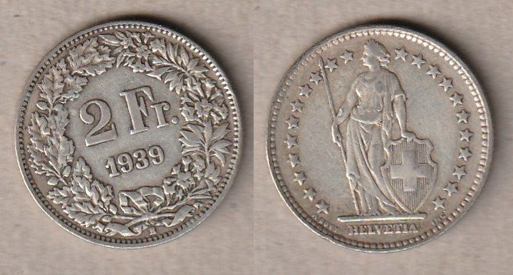2 Franken 1939 (Gebraucht) in Allschwil für CHF 8 – mit Lieferung auf Ricardo kaufen