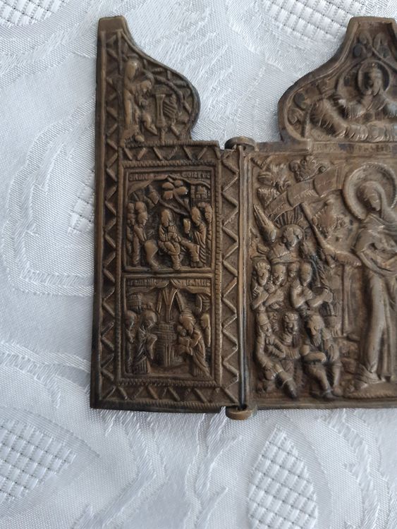 russische Reise Ikone, Triptychon, antik, Metall | Kaufen auf Ricardo