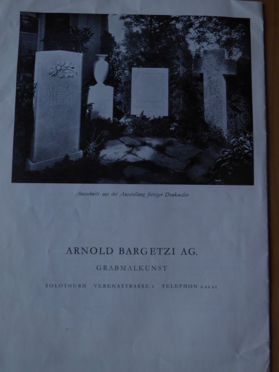 Arnold Bargetzi AG Grabmalkunst, Prospekt Solothurn 1941 | Kaufen auf ... Arnold Bargetzi AG Grabmalkunst, Prospekt Solothurn 1941 | Kaufen auf ...
