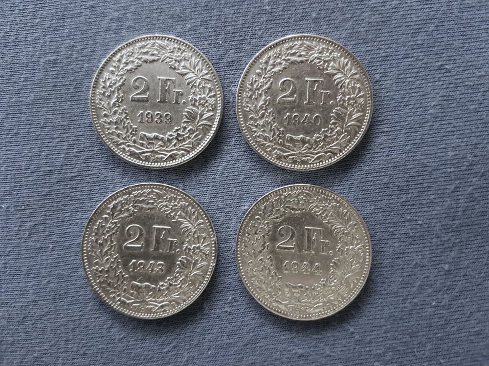4 x 2 Fr Silbermünzen 1939-1940-1943-1944 ab nur1 Franken !! (Gebraucht) in Camignolo für CHF 21 ...