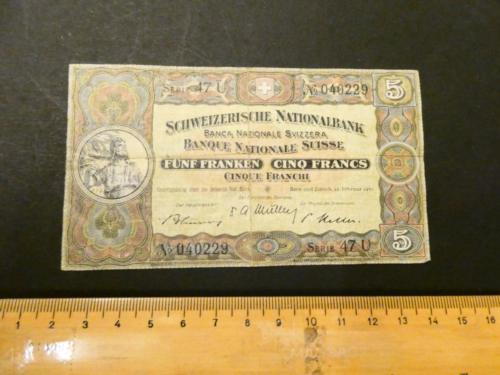 Schweiz 1951, 5 Franken (Gebraucht) in Hinterforst für CHF 5 – mit Lieferung auf Ricardo kaufen