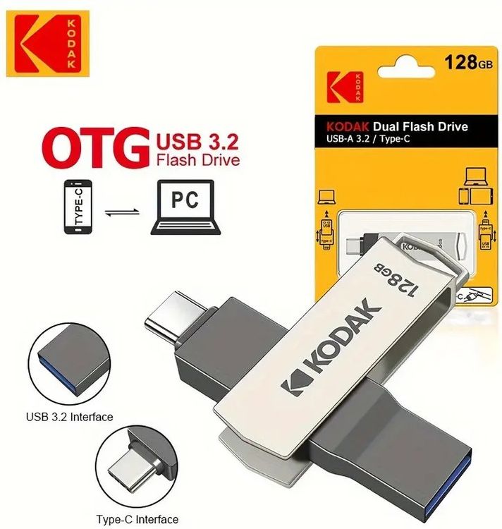 New Kodak 128GB Dual Flash Drive - USB and Type C (Neu und ...