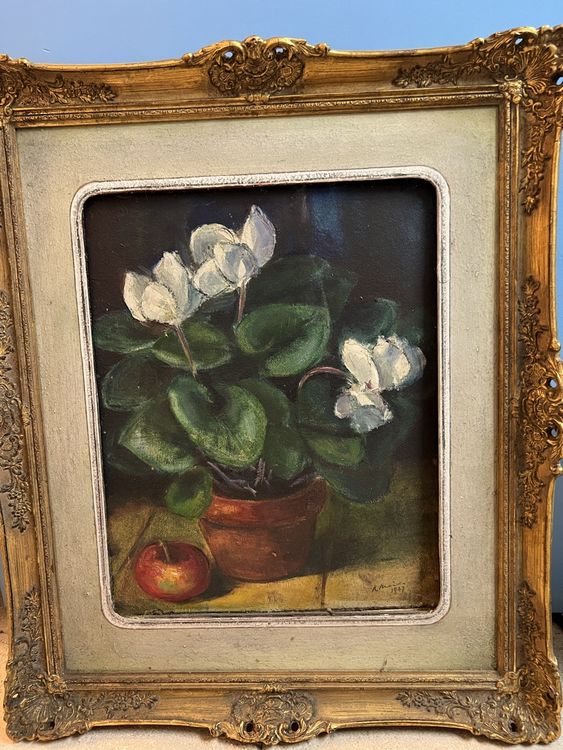 Antikes Ölgemälde Alpenveilchen, signiert, gerahmt | Kaufen auf Ricardo