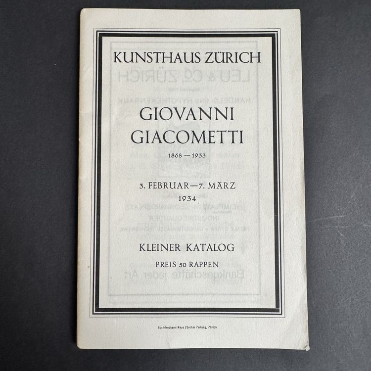 Catalogue Giacometti 1934, Kunsthaus Zurich (Gebraucht) in Choulex für CHF 45 – mit Lieferung ...