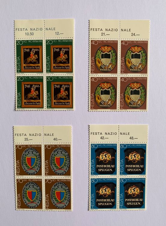 Pro Patria 1981 und 1983 vierer Blocks ** (Neu (gemäss Beschreibung)) in Zürich für CHF 10.5 ...