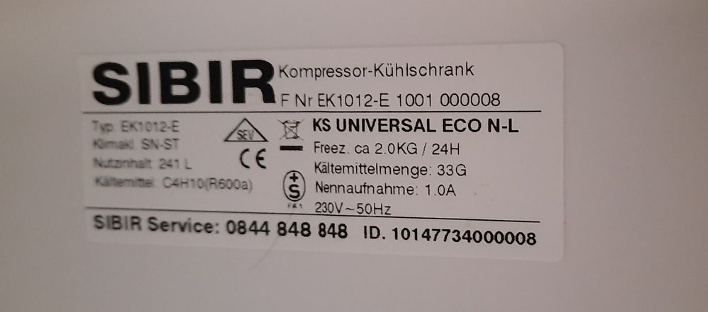 SIBIR Universal nero EK 1012-E, Einbaukühlschrank | Kaufen auf Ricardo