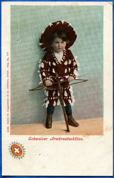 AK cp 1906 Kitsch Kind Schw. Armbrustschütze, Court Tavannes | Kaufen auf Ricardo