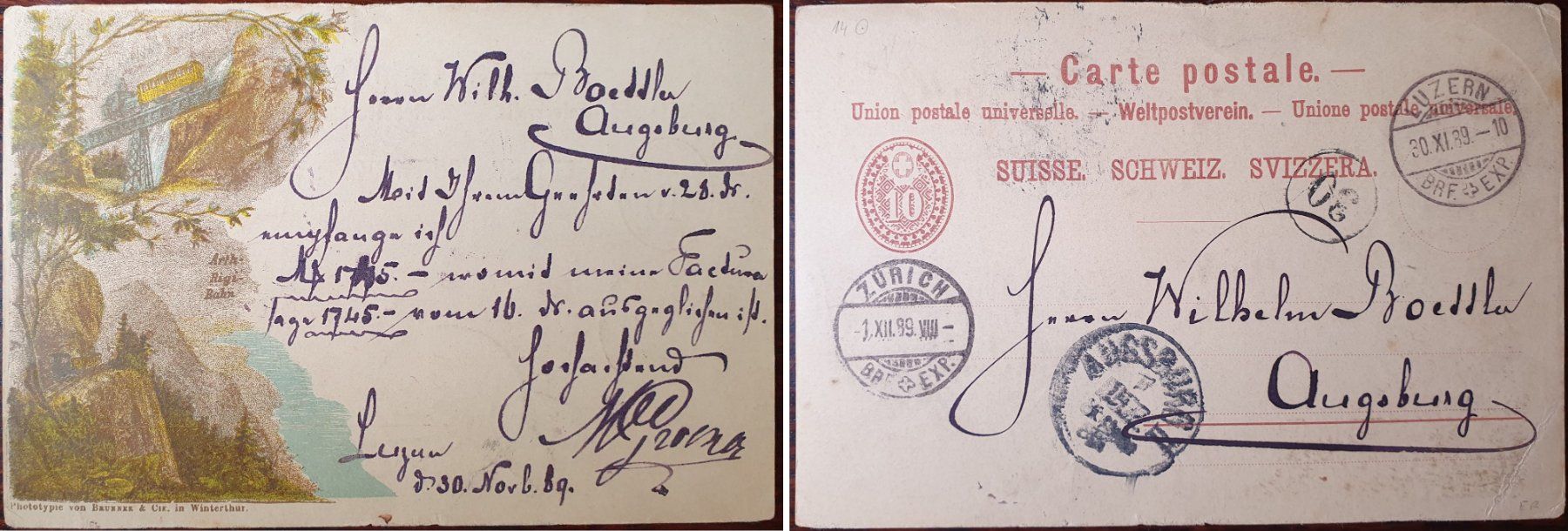 PK013.PrZD Ganzsache mit Privatzudruck Arth-Rigi Bahn 1889 (Gebraucht ...