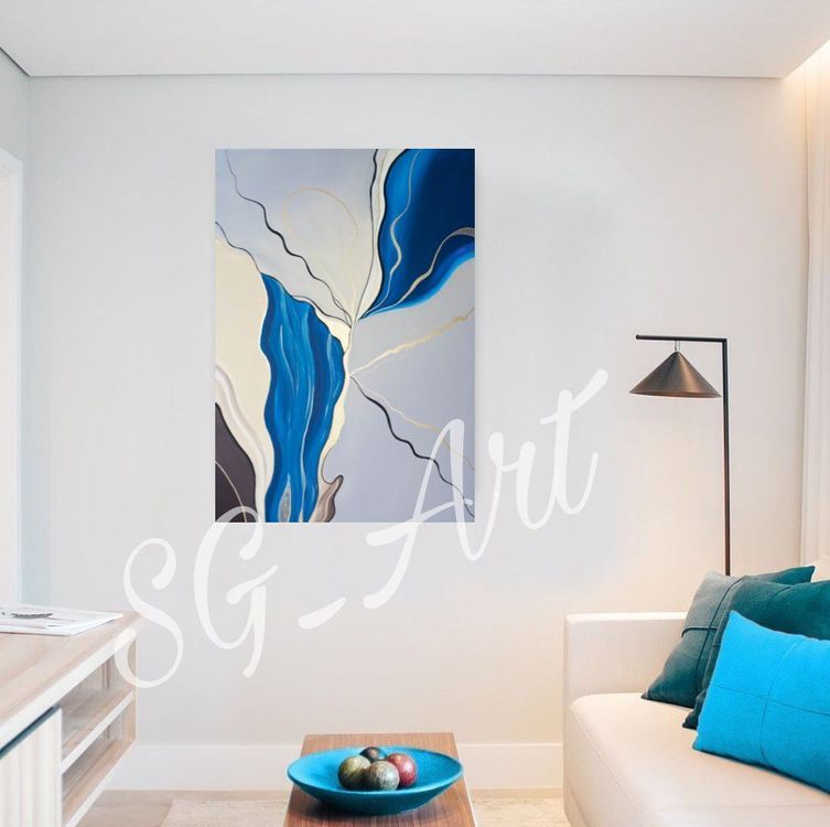 Acrylbild gold blau abstrakt Unikat Neu | Kaufen auf Ricardo