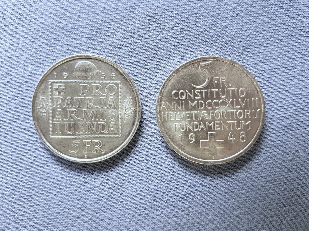 2 x 5 Fr Silber Gedenkmünzen 1936 - 1948 ab nur 1 Fr !!! (Gebraucht) in Camignolo für CHF 17 ...