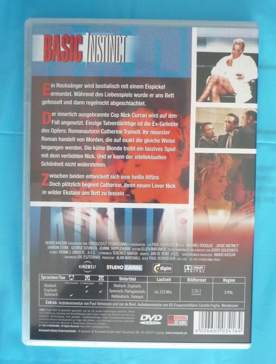 Basic Instinct (DVD) "Neuwertig" Sharon Stone (ab 1 Franken) (Neu ...